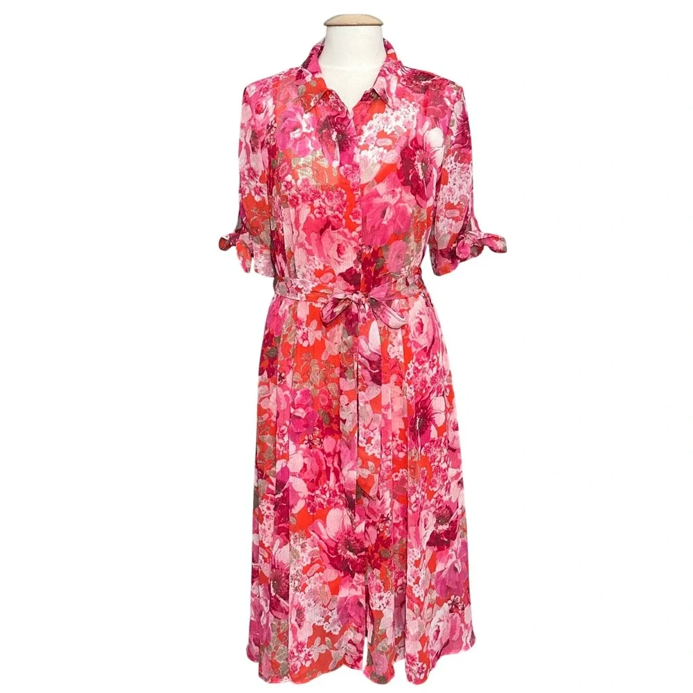Calvin Klein | Dresses | Calvin Klein Womens Dress 2 Pink Red Sheer ...
